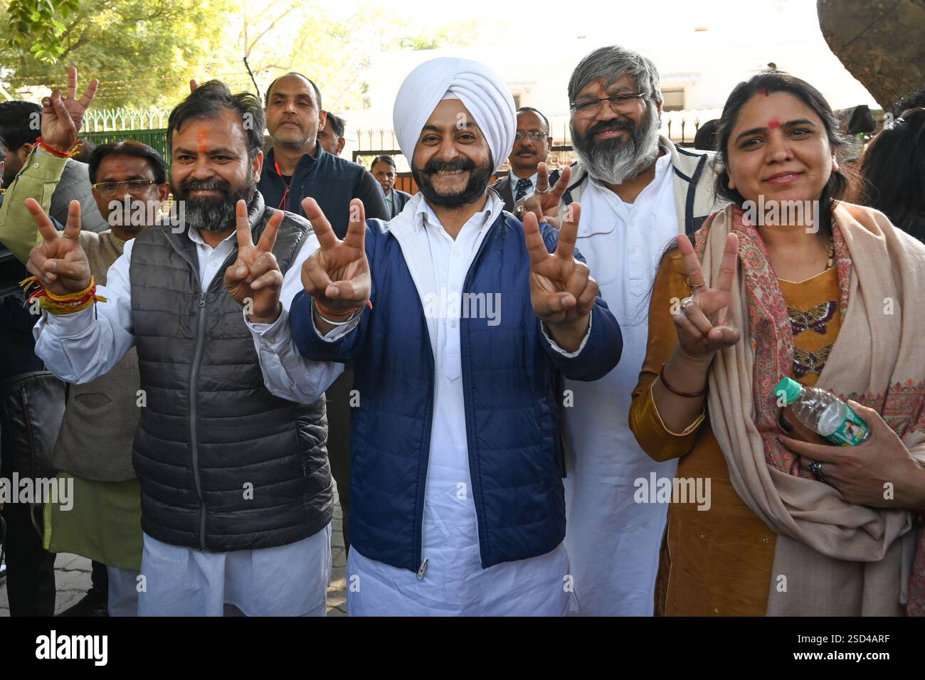 NEW DELHI, INDIA - FEBRUARY 7: AAP leaders Akhilesh Pati Tripathi ...