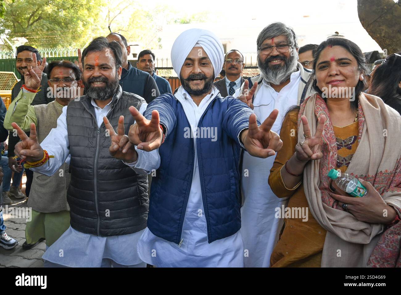 NEW DELHI, INDIA - FEBRUARY 7: AAP leaders Akhilesh Pati Tripathi ...