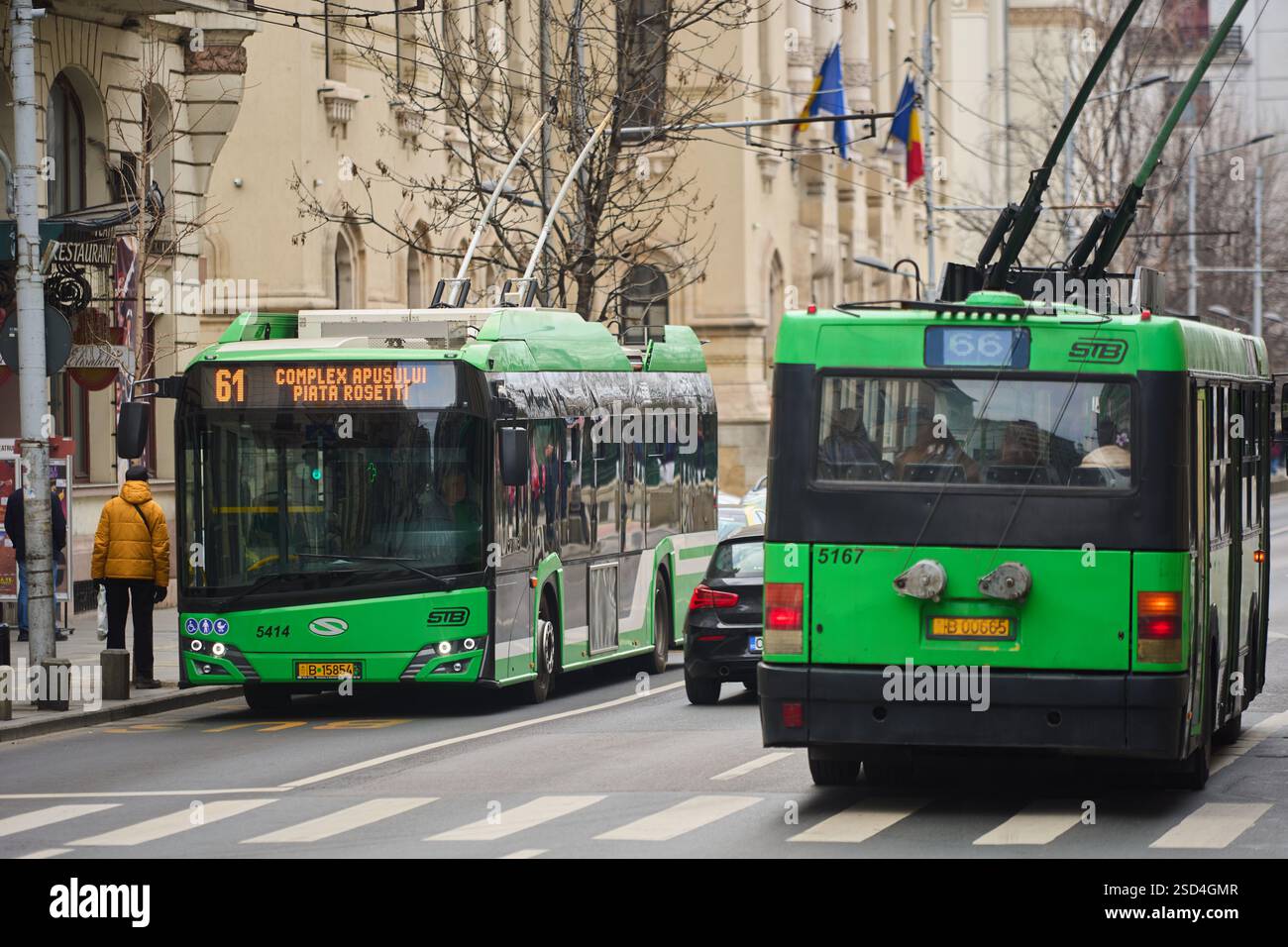 Bucharest, Romania. 7th Feb, 2025: Solaris Trollino 12M trolleybuses ...