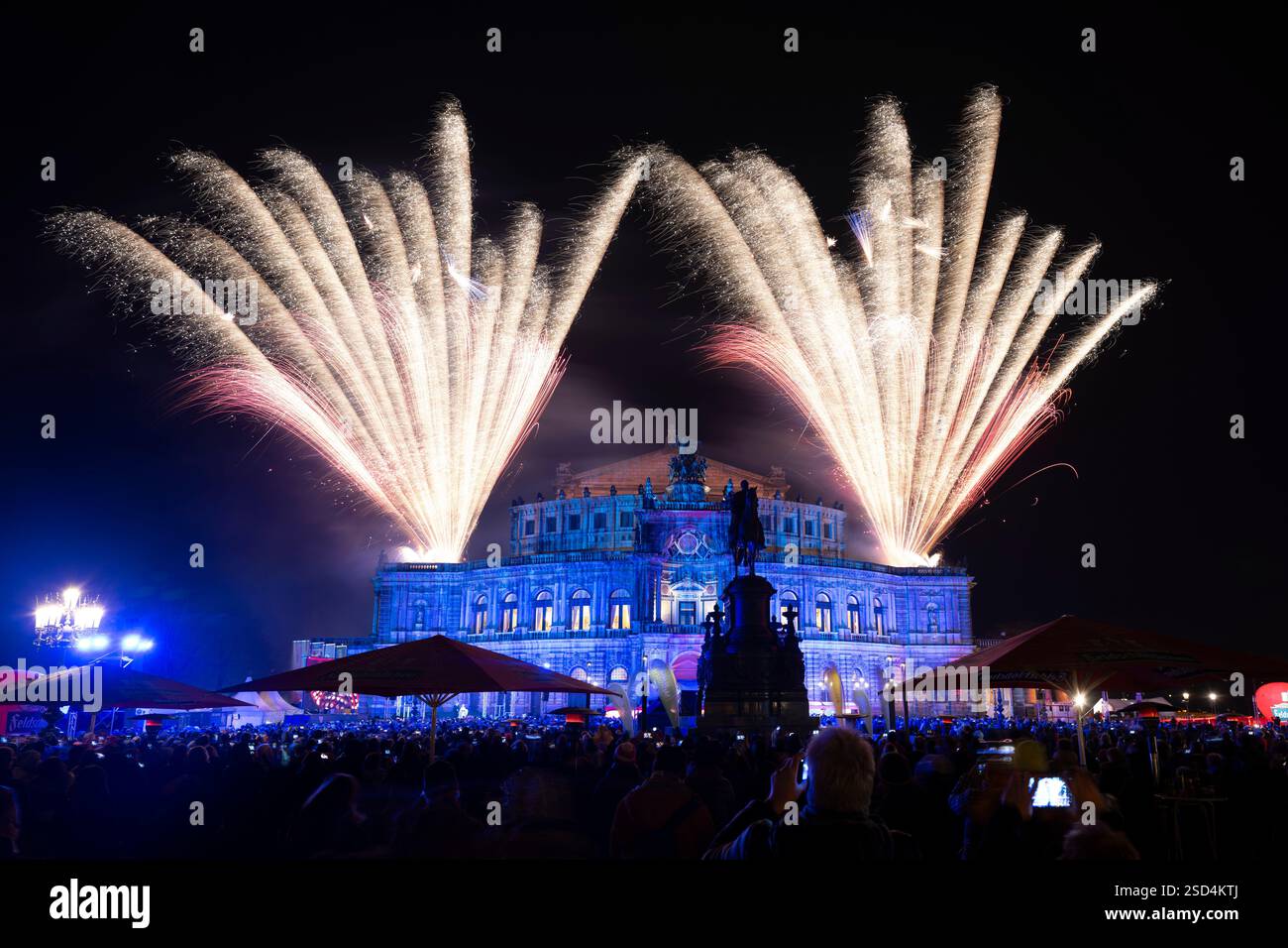 Dresden, Germany. 07th Feb, 2025. Fireworks light up the night sky ...