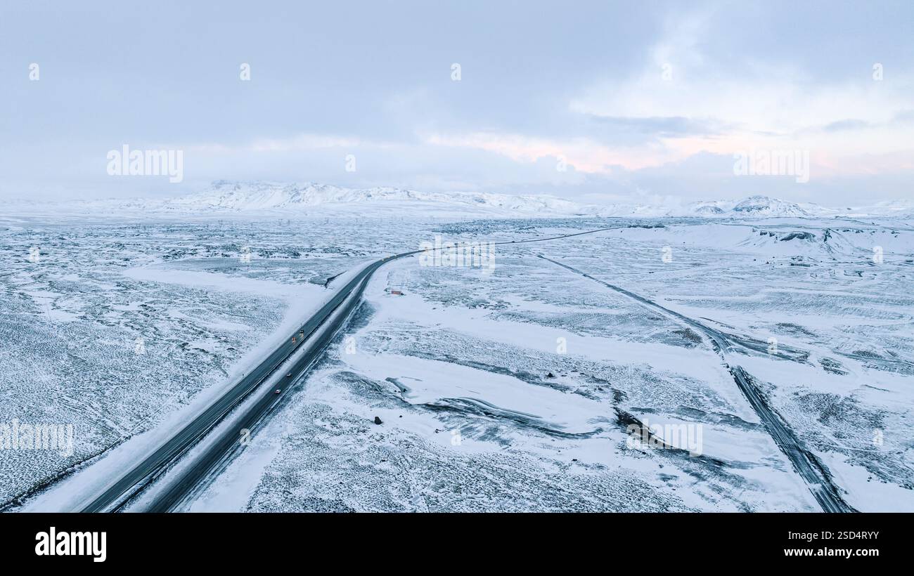Aerial view of the Ring Road in southwest Iceland on a winter day Stock ...