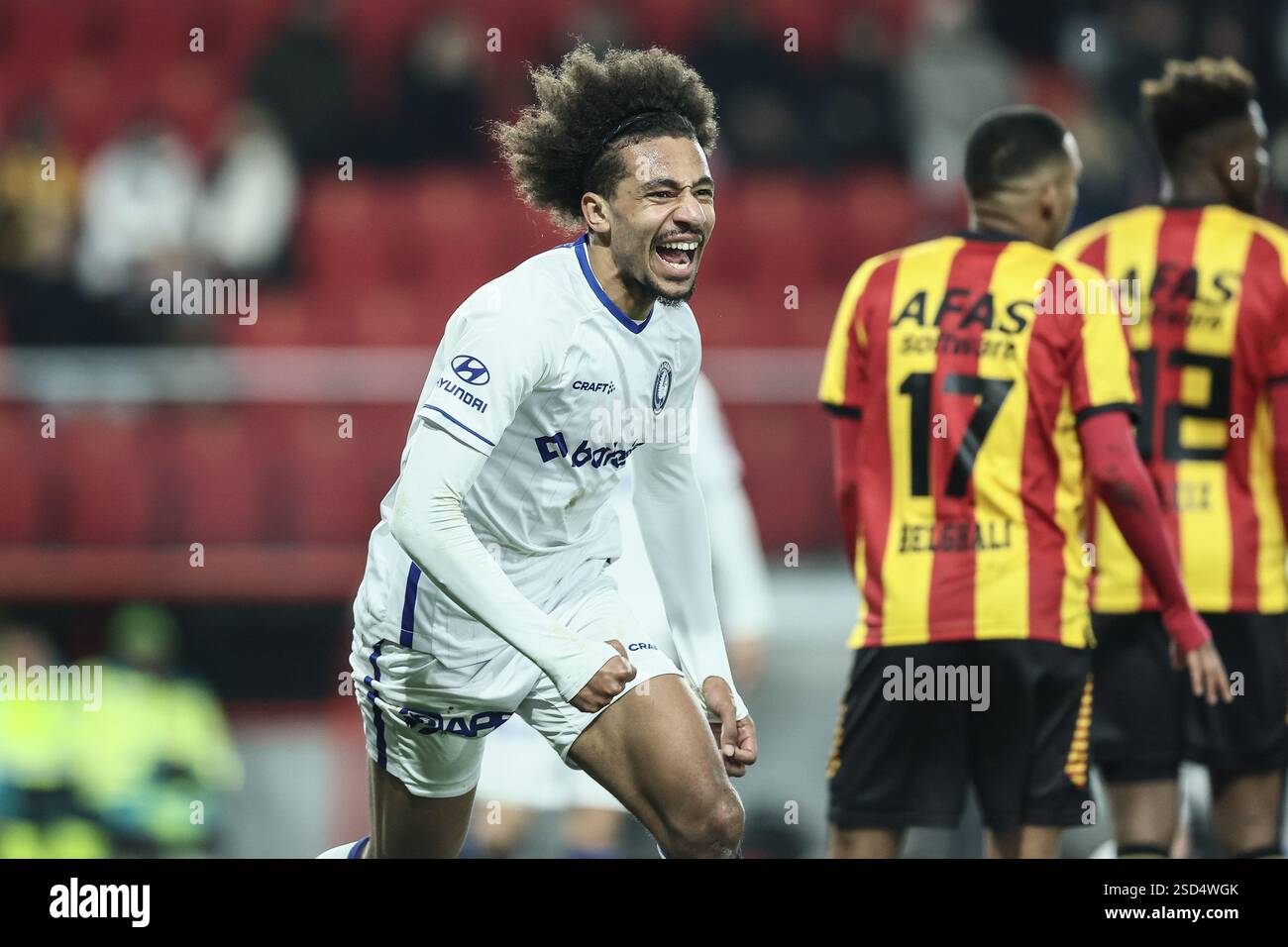 Mechelen, Belgium. 07th Feb, 2025. Gent's Hugo Gambor celebrates after ...