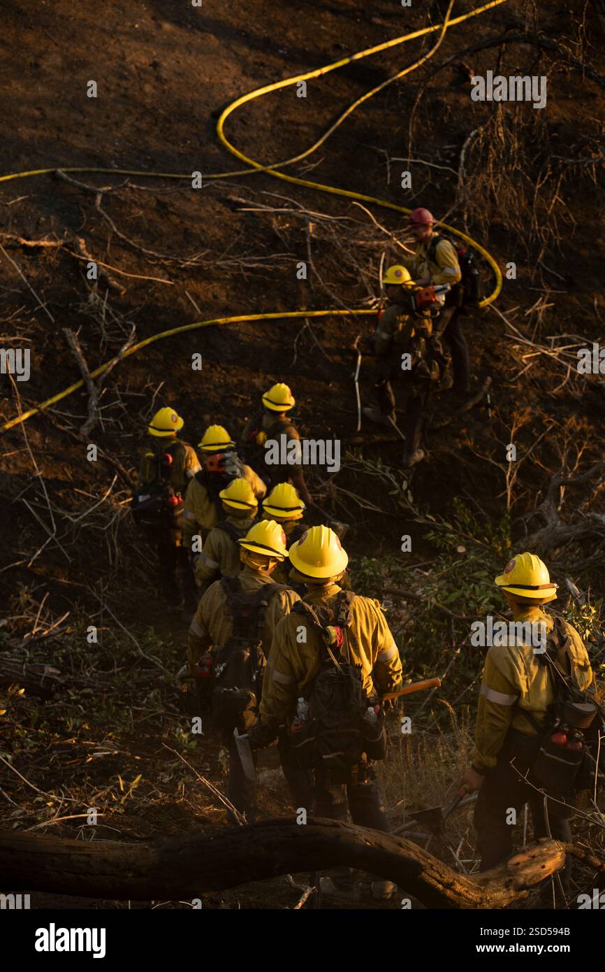 Brea, California, USA - October 3, 2021: Firefighters work to put out ...