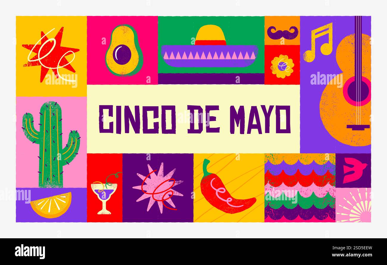 Cinco De Mayo Colorful, bold design in vibrant colors. Hand drawn ...
