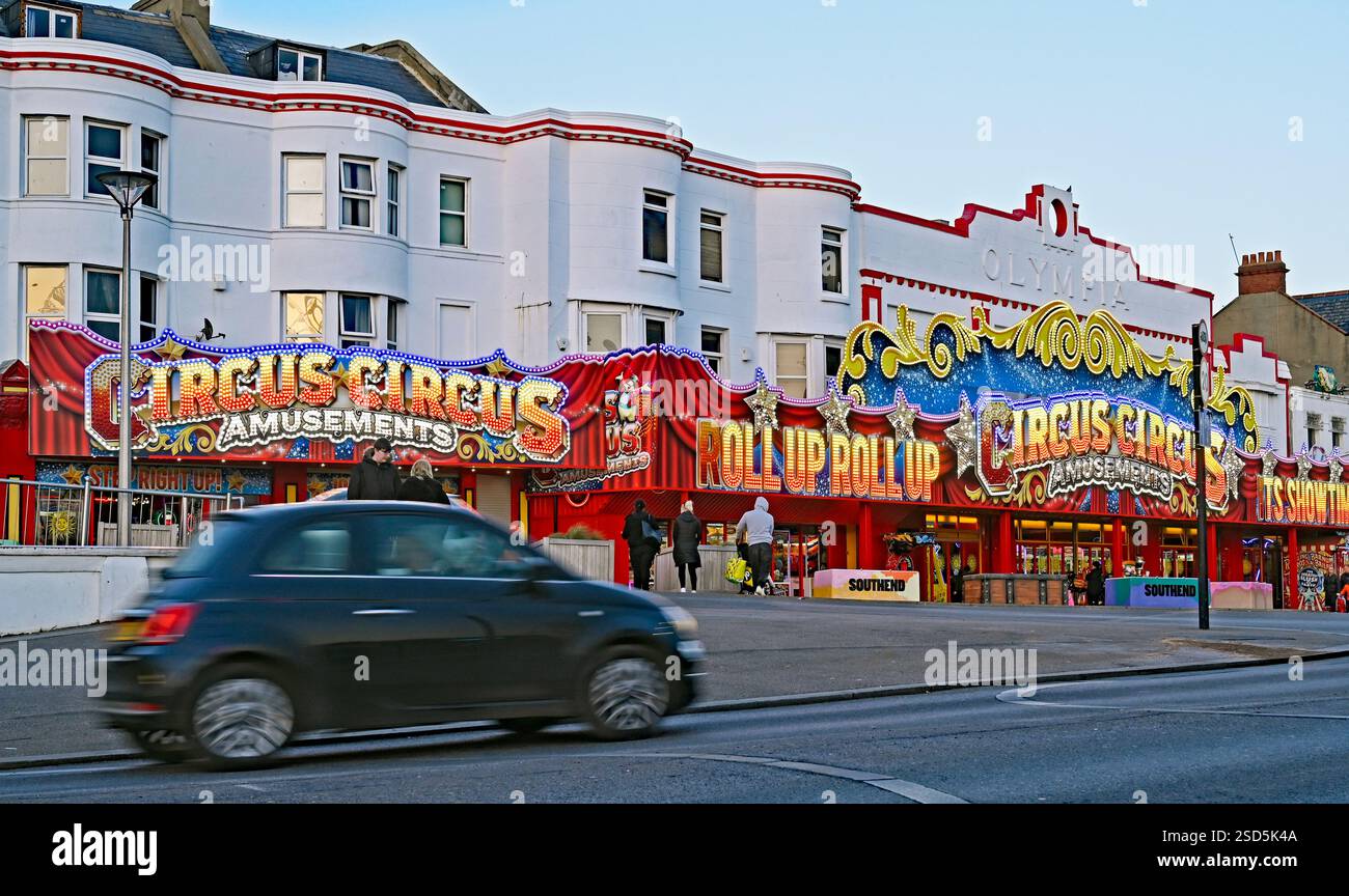 A car passes the Circus Circus Amusements arcade at Marine Parade ...