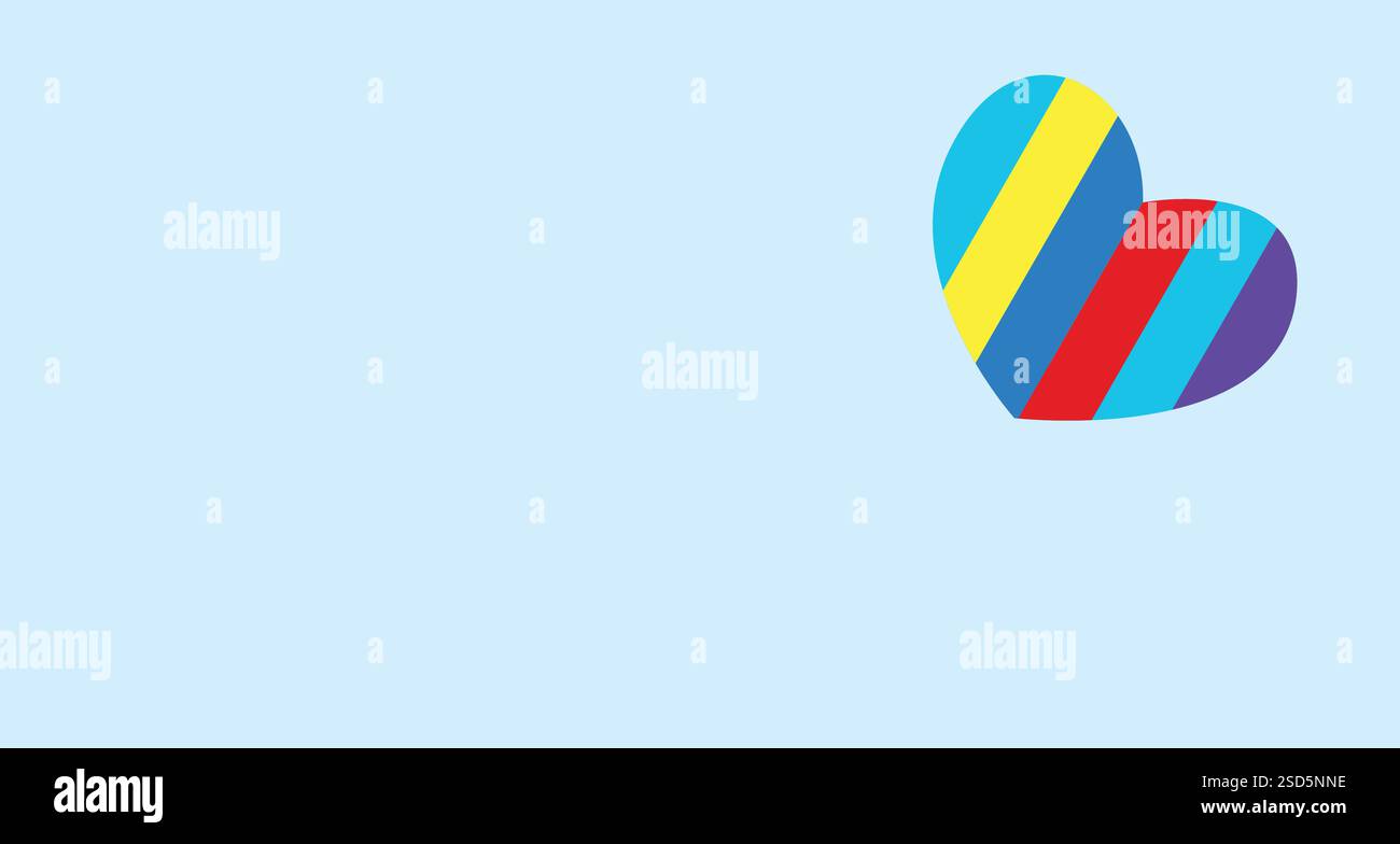 A vibrant heart with colorful diagonal stripes on a soft blue ...