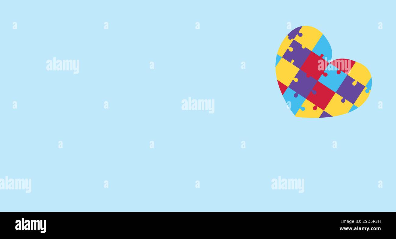 Colorful heart-shaped puzzle symbol on a soft blue background ...