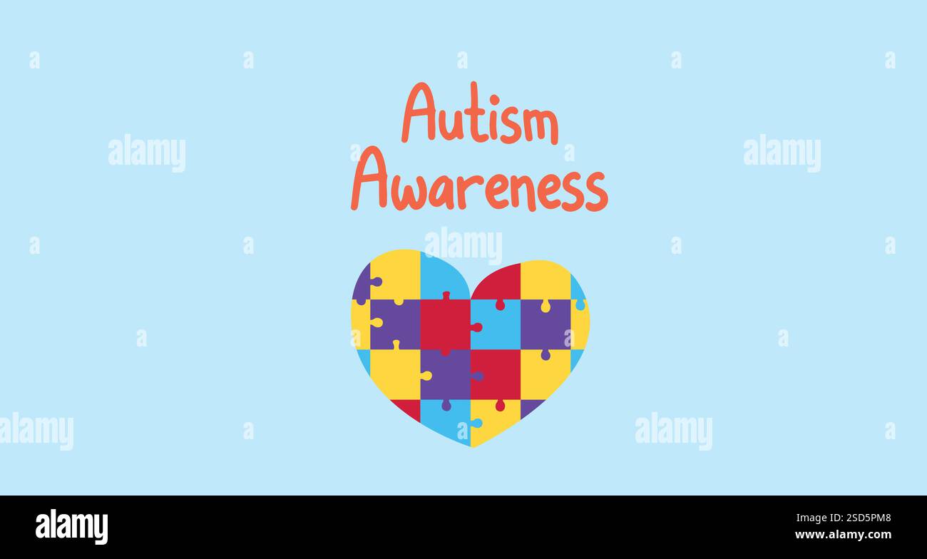 Autism Awareness Heart with Colorful Puzzle Design on Light Blue ...