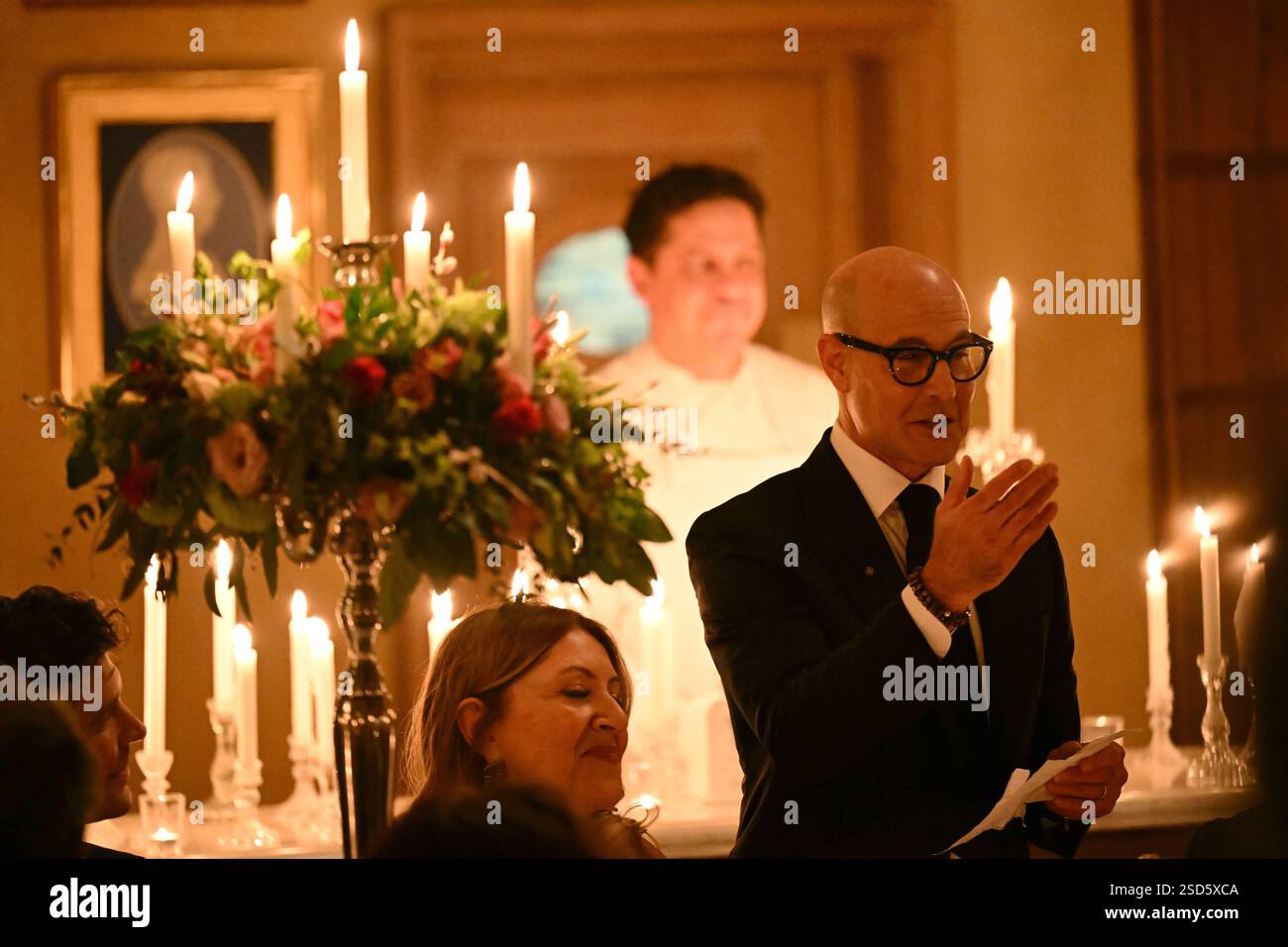 Hollywood star Stanley Tucci gives a speech during a dinner in ...