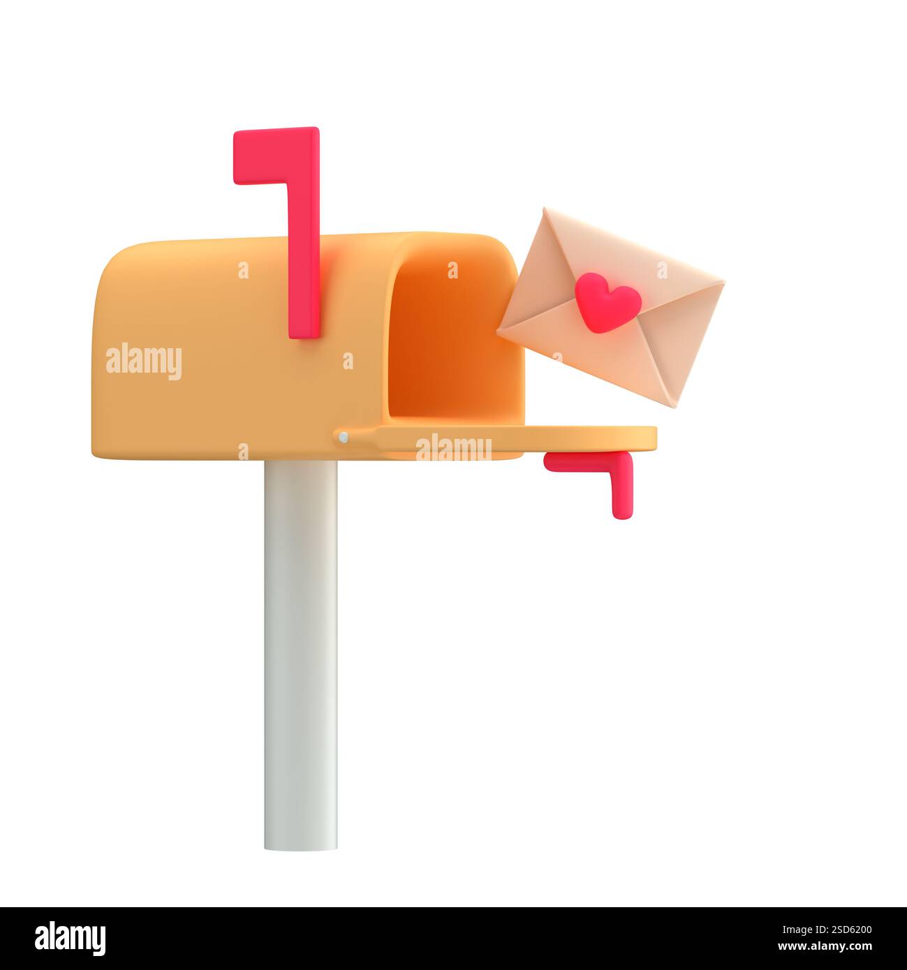 Love letter with heart and mailbox isolated on white background, 3d ...