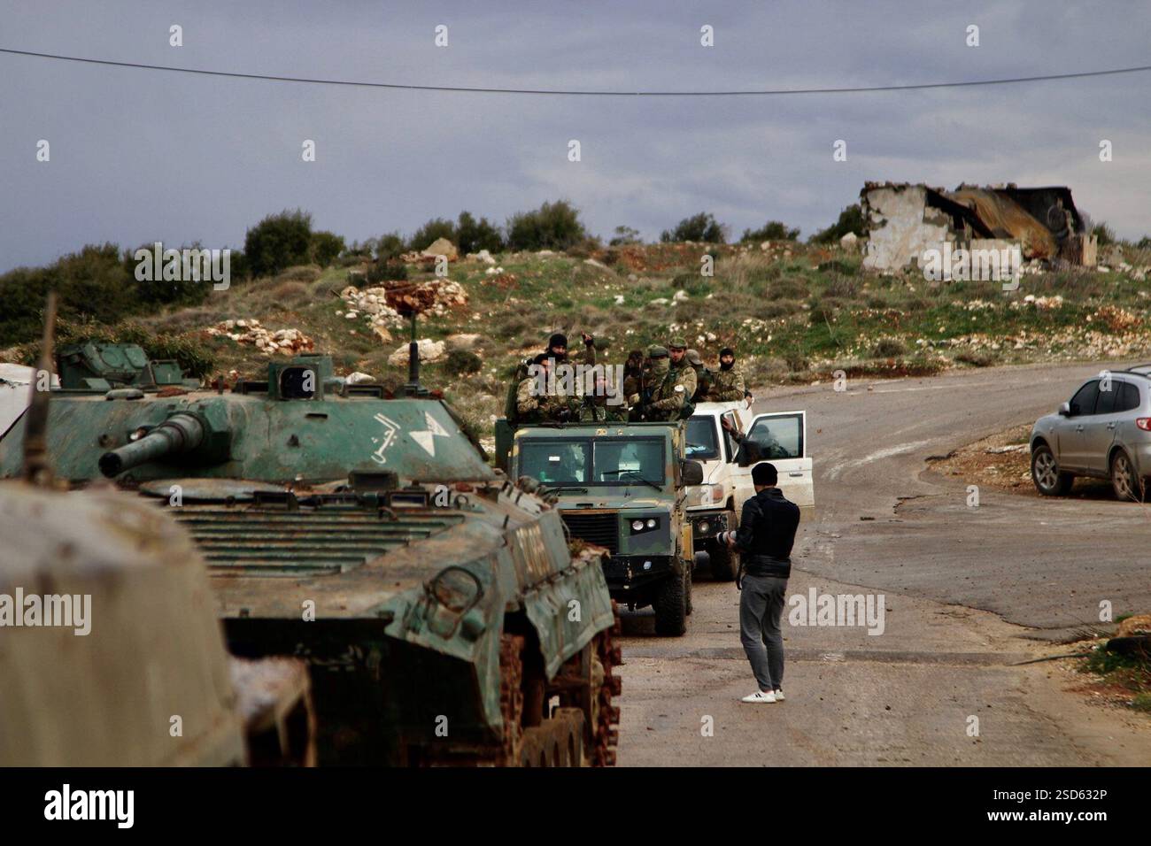 Homs, Syria. 7th Feb, 2025. Syrian fighters are seen during an ...