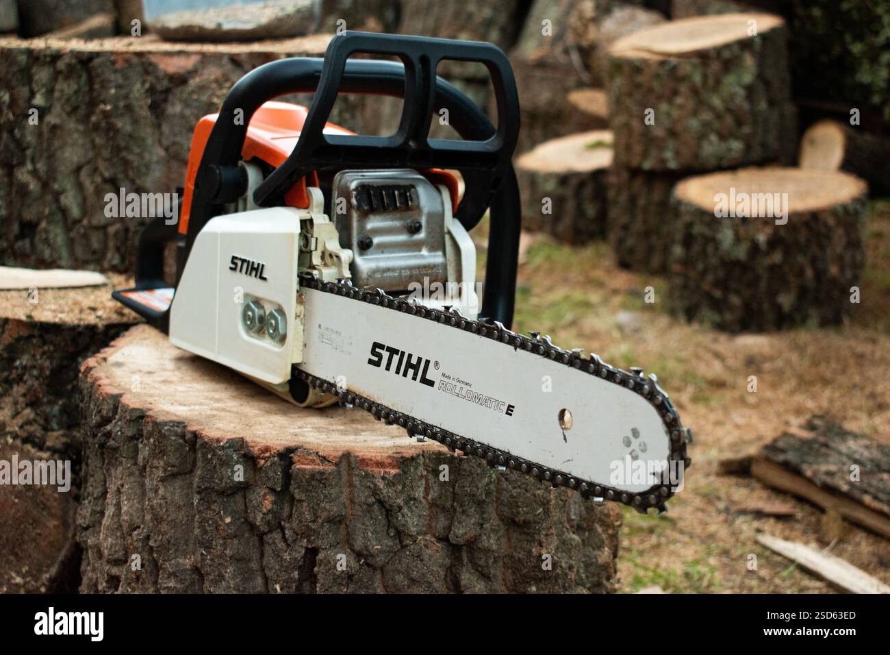 Stihl chain saw. Stihl is a German manufacturer of chainsaws and other ...