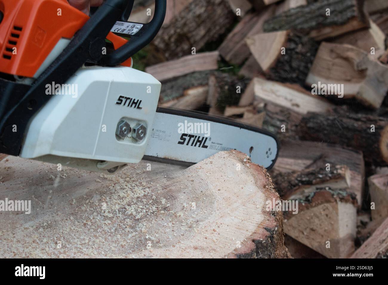 Stihl chain saw. Stihl is a German manufacturer of chainsaws and other ...
