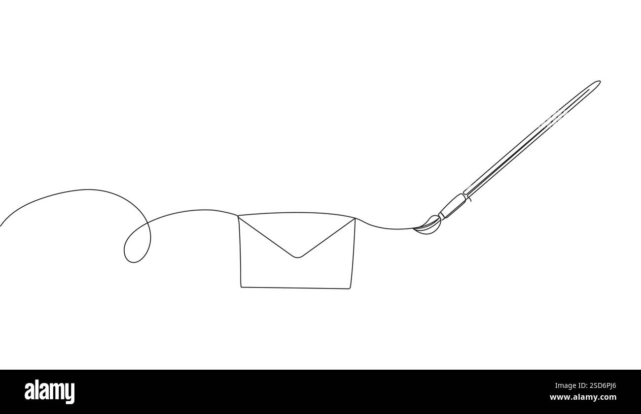 paper envelope in a continuous one-line drawing style. A minimalist ...