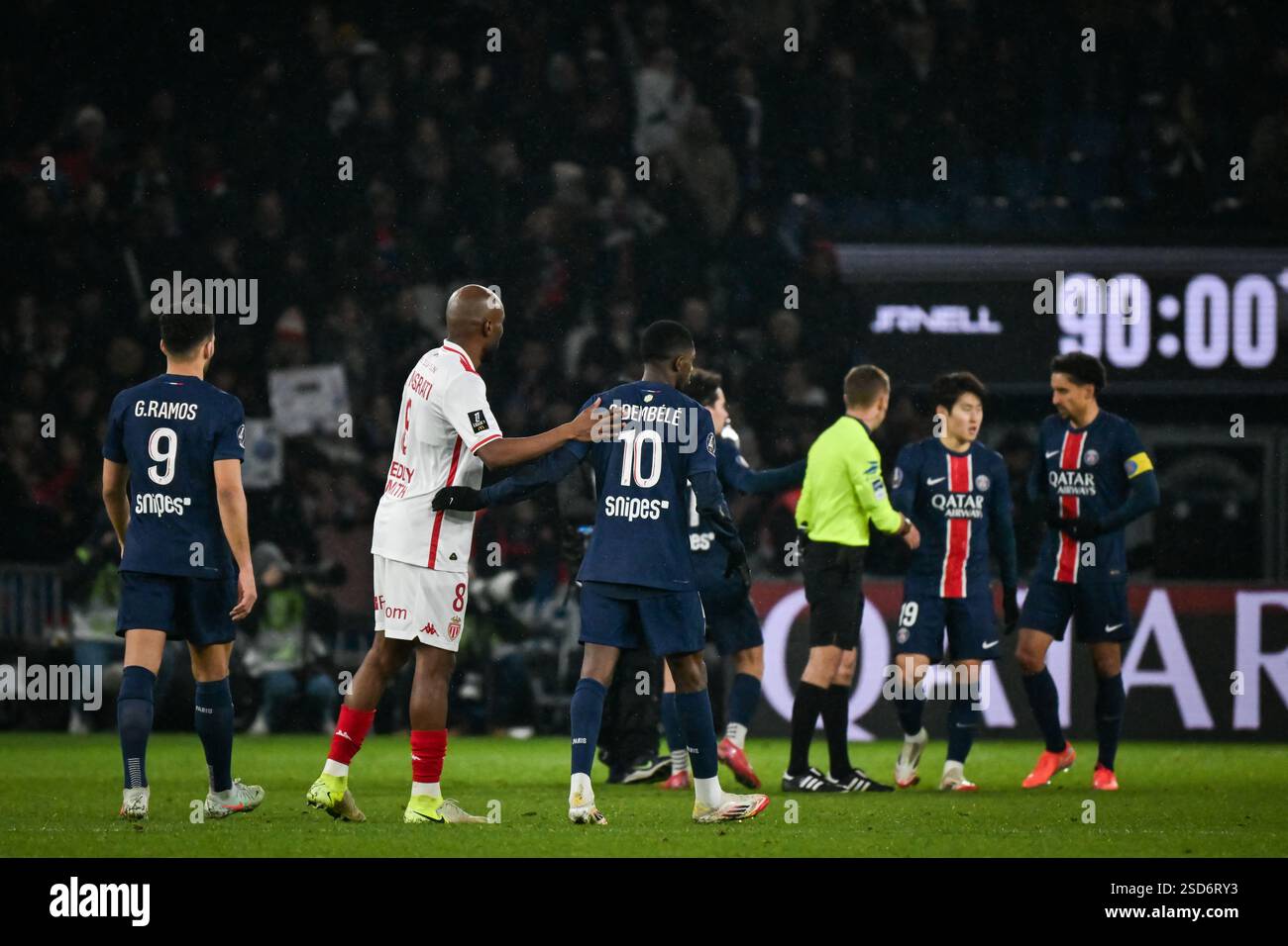Paris, France. 08th Feb, 2025. Paris Saint-Germain's players celebrate ...