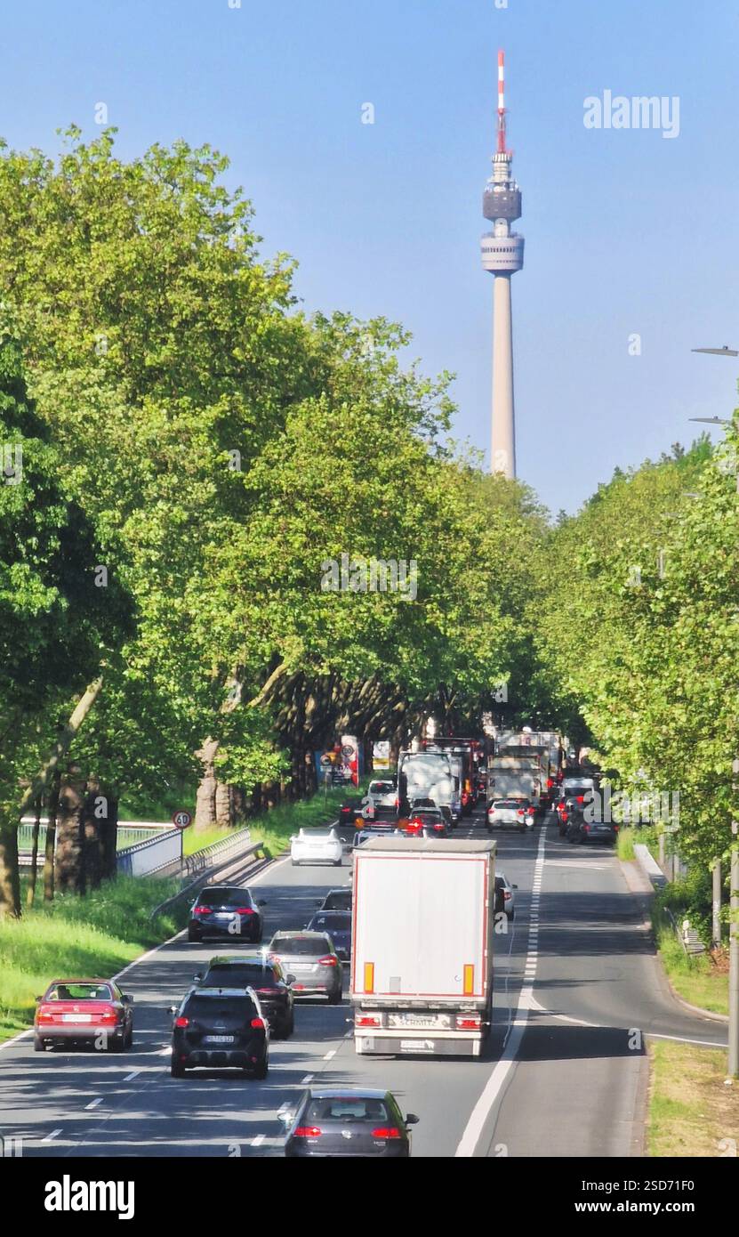 heavy traffic on the B1, Bundesstrasse 1, in the background the Florian ...