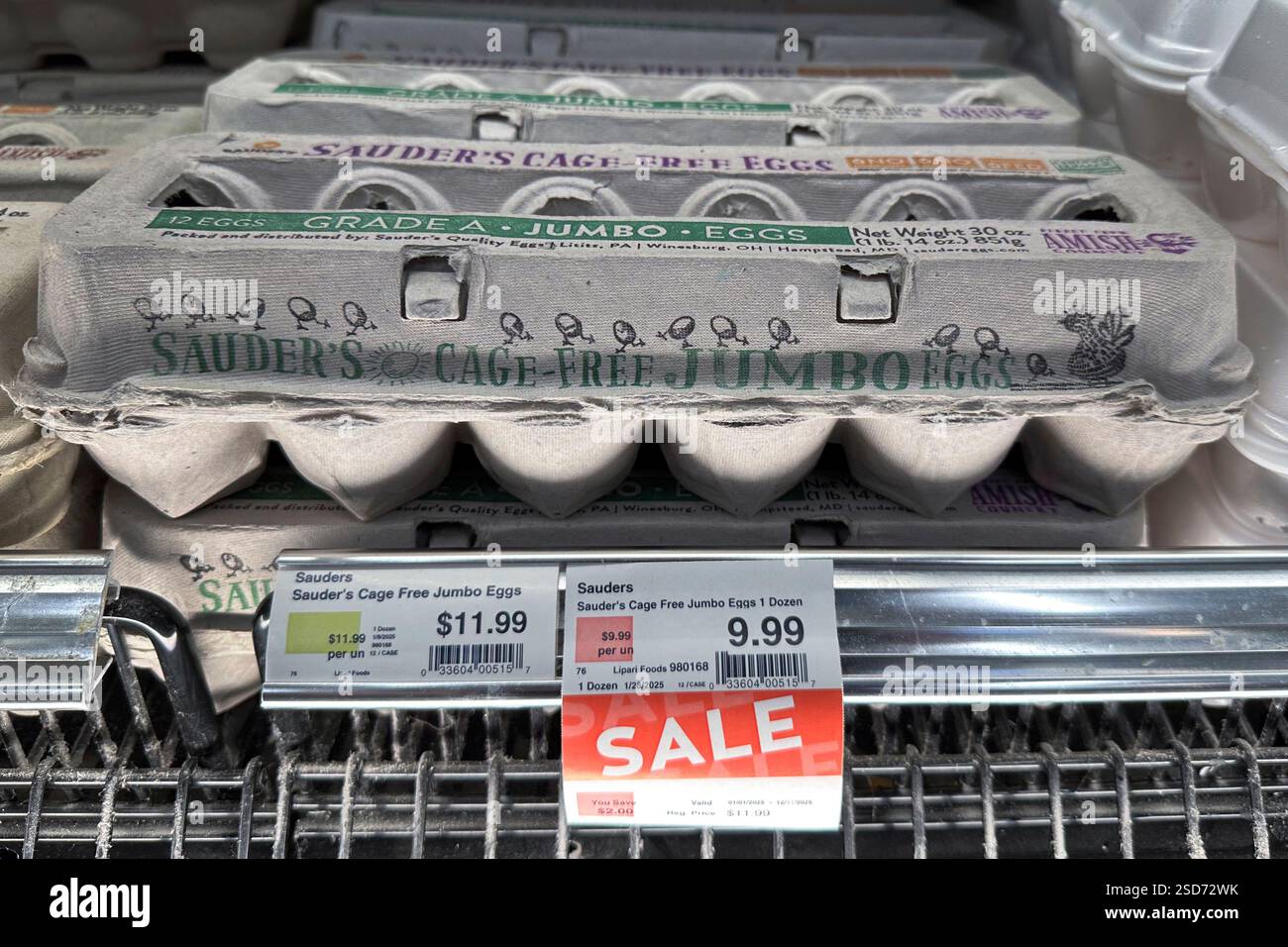 Egg cartons for sale are displayed at a grocery store, Friday, Feb. 7 ...