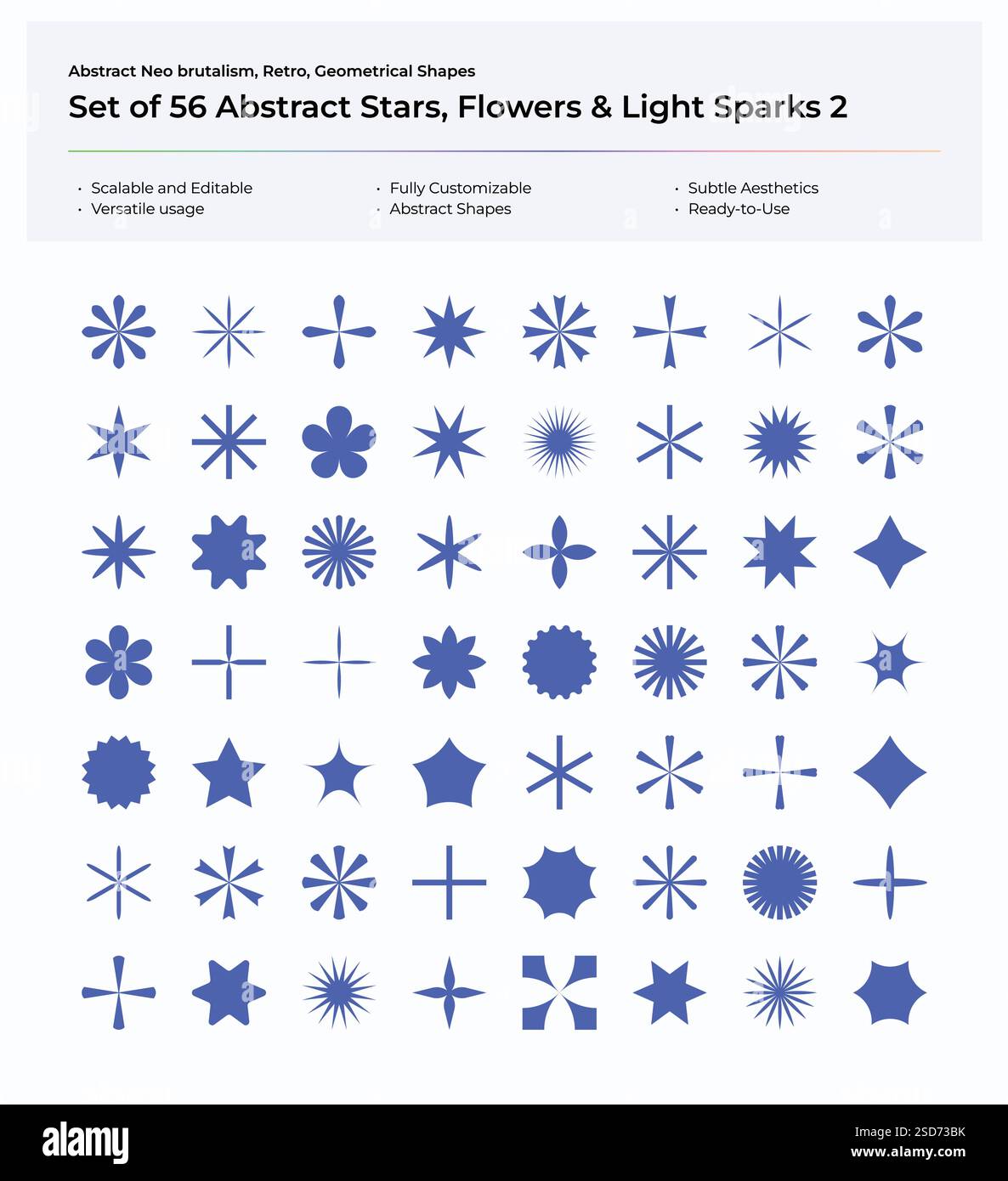 Abstract Neo-Brutalism Retro Geometric Shapes with Stars, Flowers ...