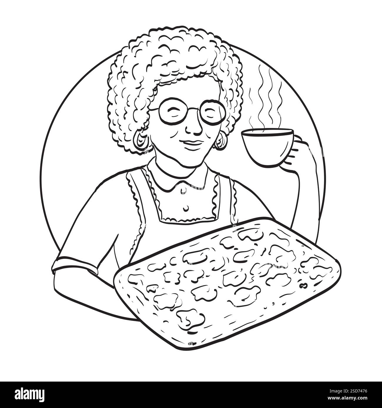 Drawing sketch illustration of a grandmother, granny or grandma holding ...