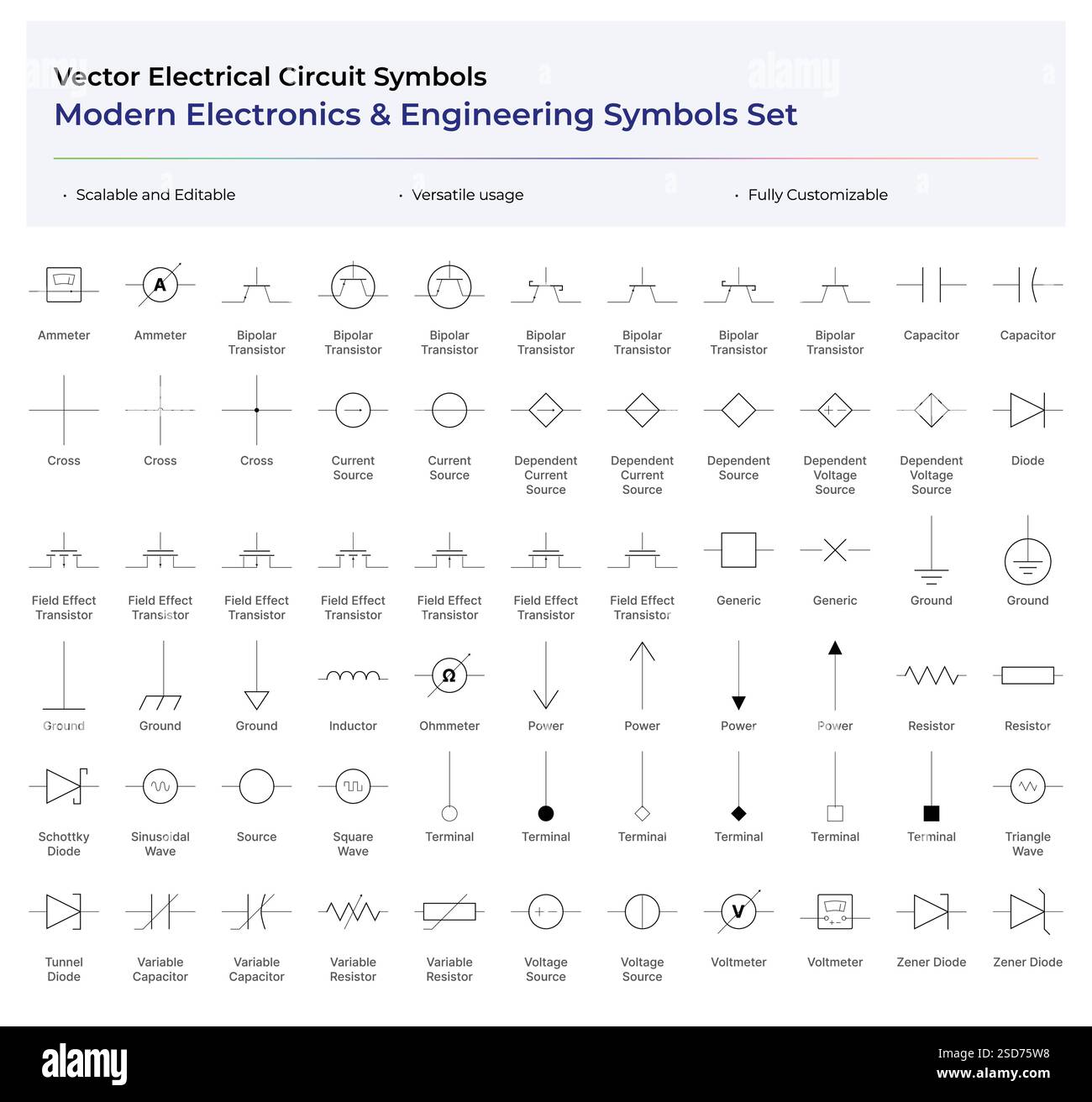 Vector Electrical Circuit Symbols - Modern Electronics & Engineering ... Vector Electrical Circuit Symbols - Modern Electronics & Engineering ...