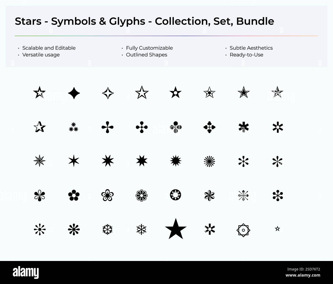Stars Symbols & Glyphs Collection – Creative Vector Set for UI, Icons ...
