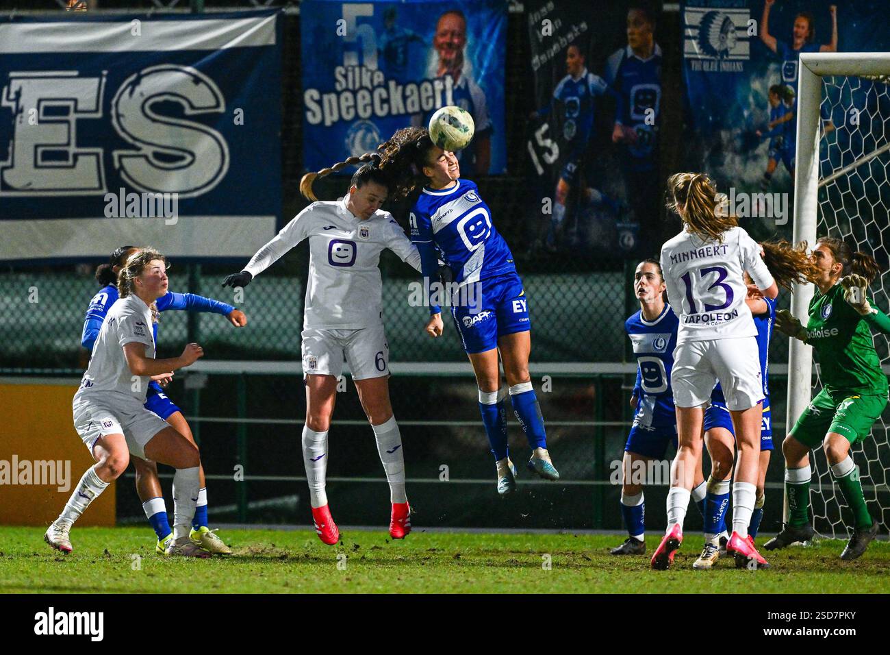Gent, Belgium. 07th Feb, 2025. Nia Elyn (4) of KAA Gent Ladies pictured during a female soccer ...