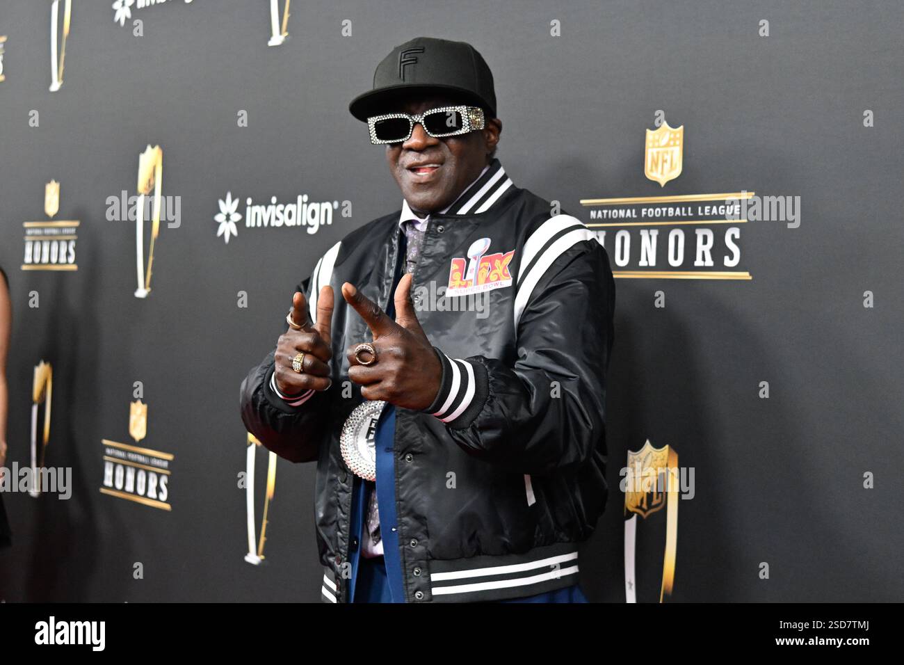 February 6, 2025, New Orleans LA; Flavor Flav poses on the red carpet ...