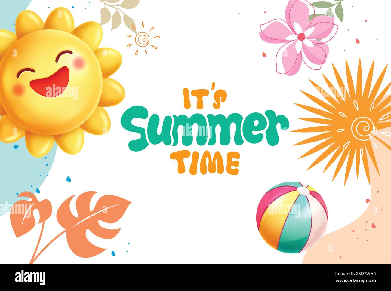 Summer time greeting clipart design. Summer time text with sun ...