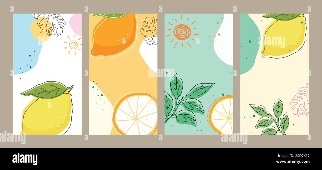 Summer drawing clipart poster set. Summer abstract background template ...