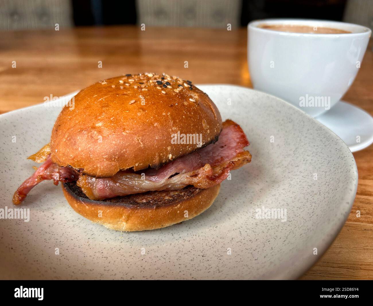 Bacon brioche and hot chocolate Stock Photo - Alamy