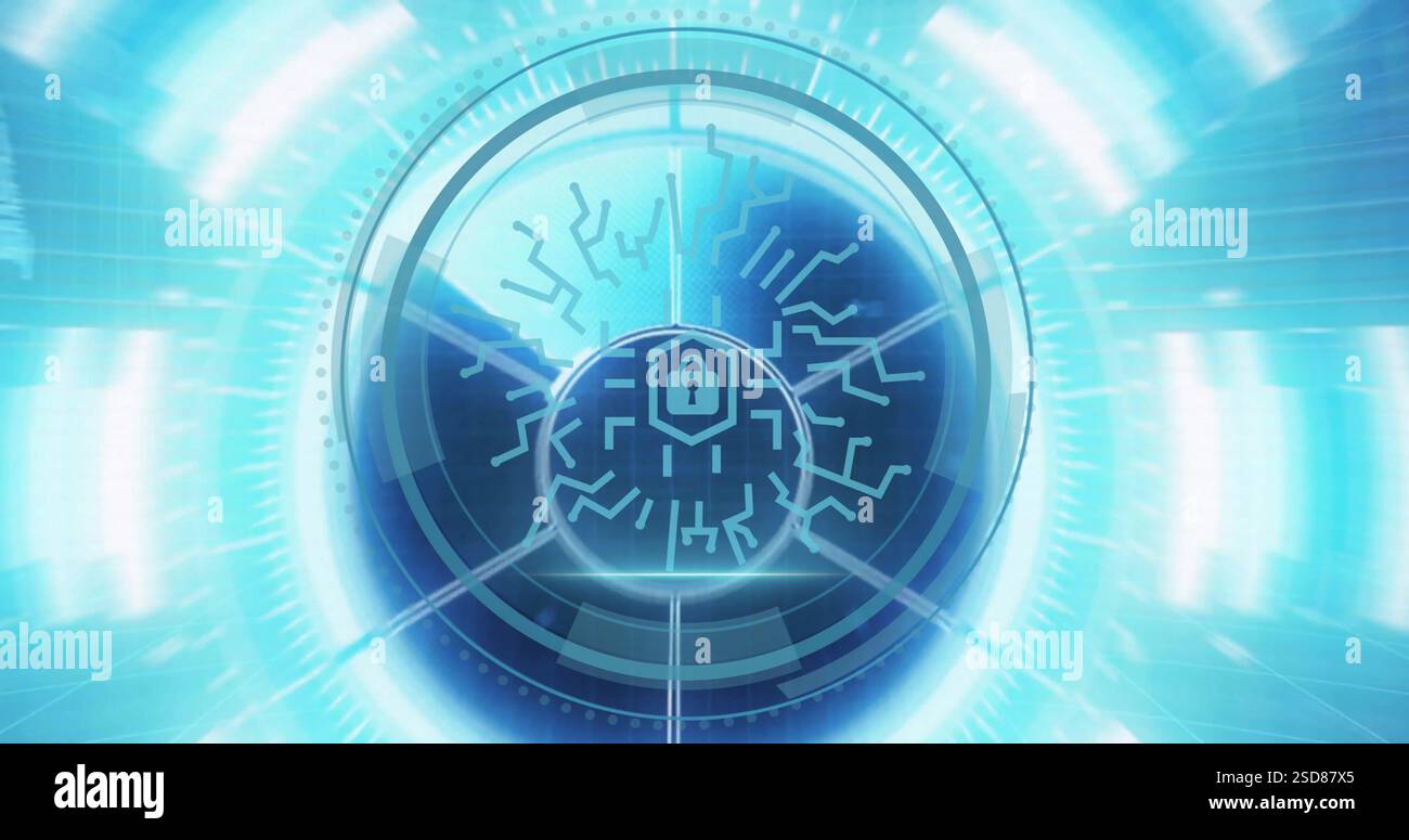 Image of glowing blue digital lock interface with secure padlock and ...