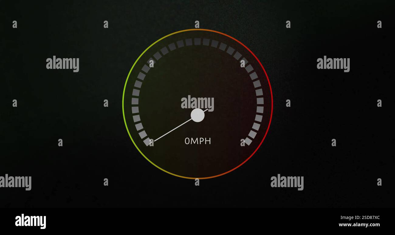 Image of speedometer needle at zero, showing stationary vehicle on dark ...