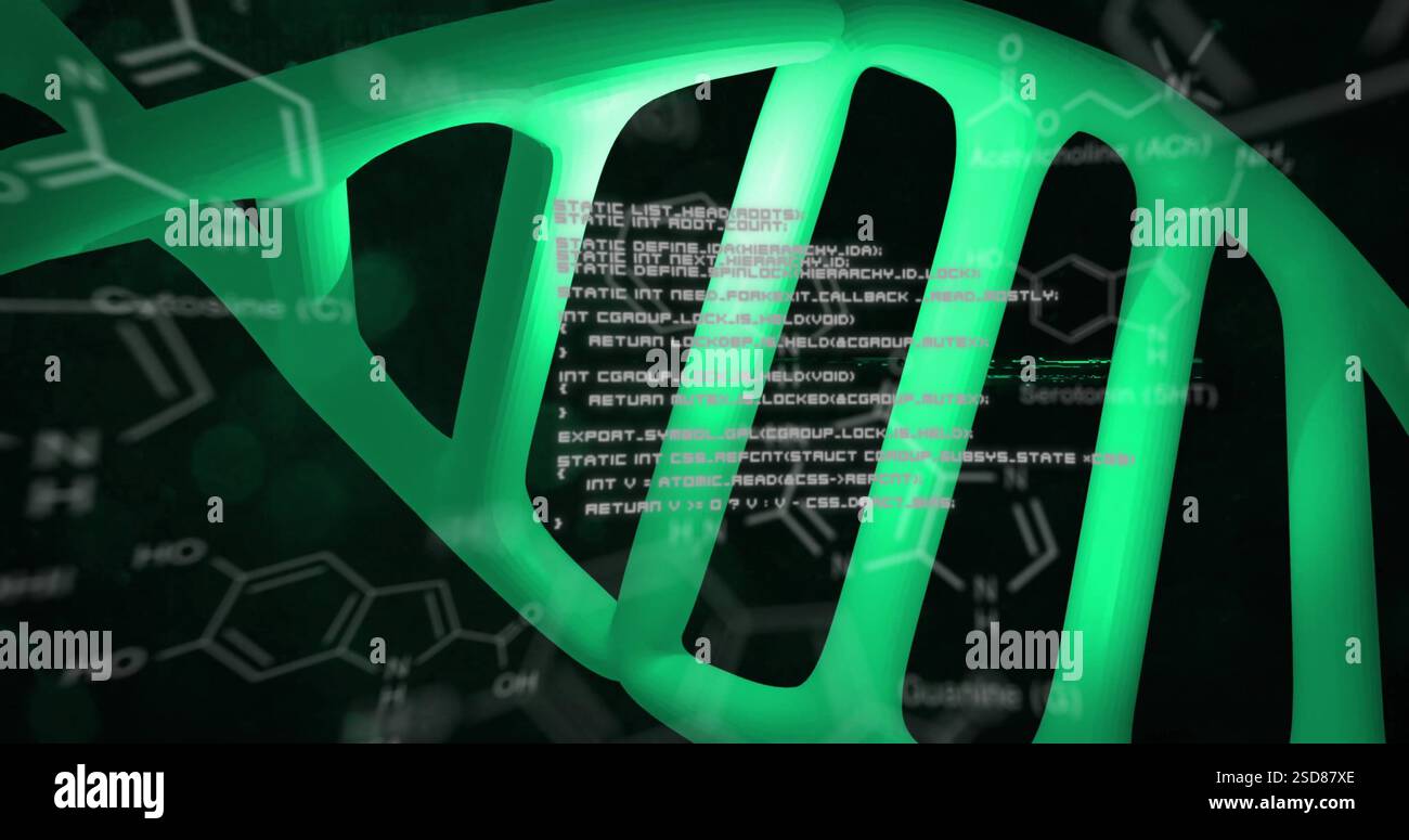 Digital code overlay on glowing DNA strand, illustrating genetic ...