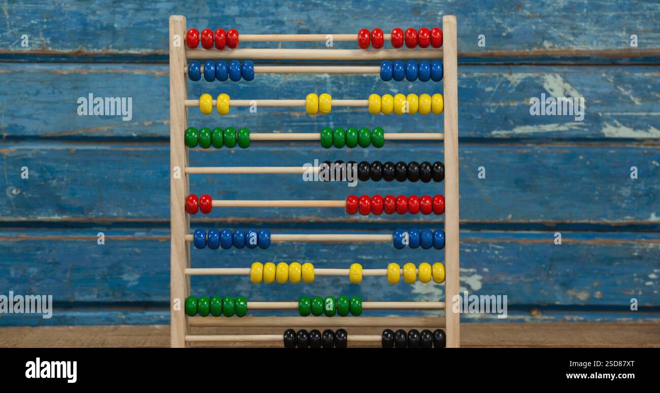 Wooden abacus on rustic table for learning and education in school ...