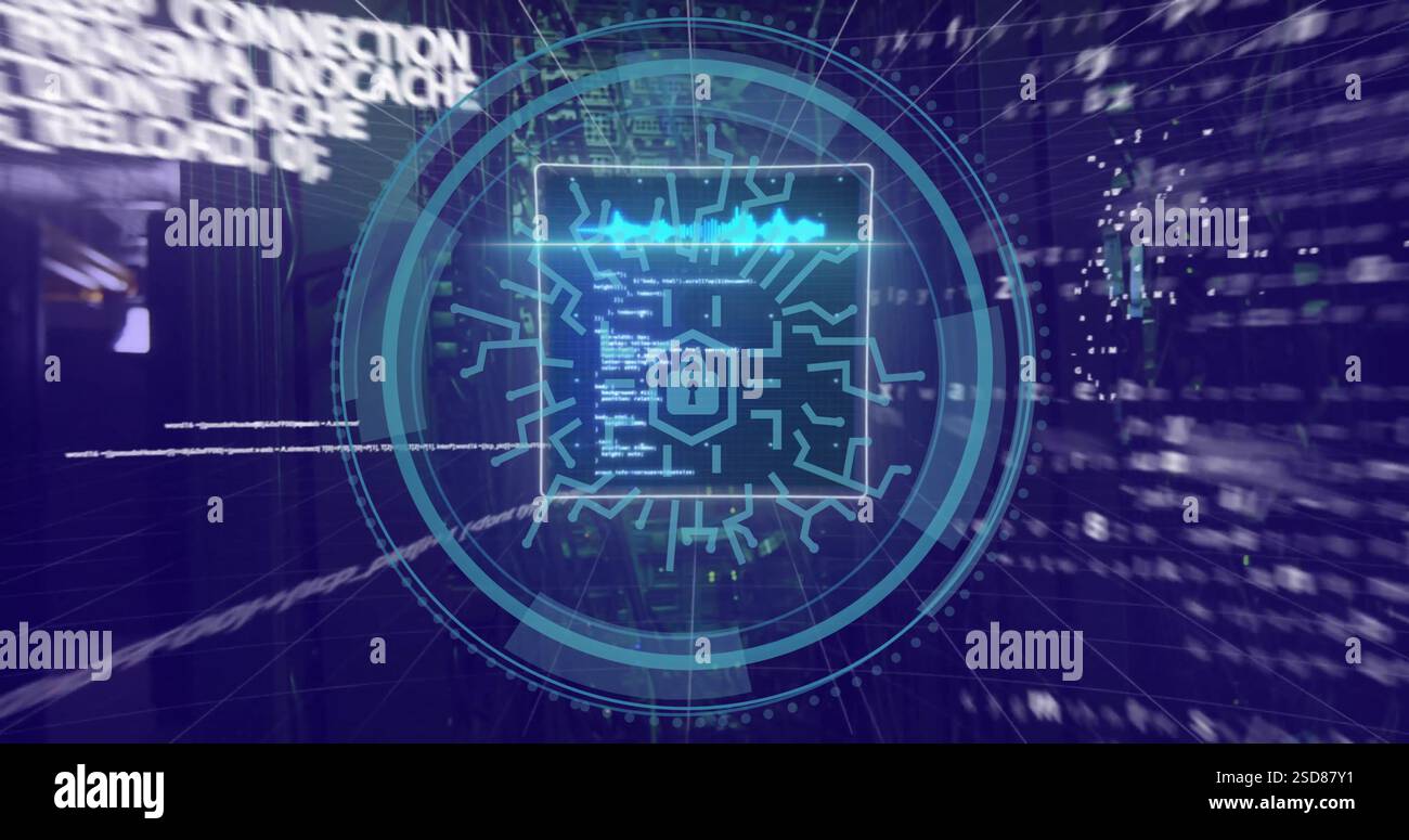 Image of digital security concept with futuristic lock icon and data ...