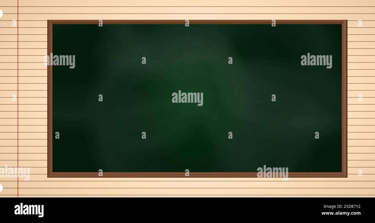 Image of blank green chalkboard on lined notebook paper background ...