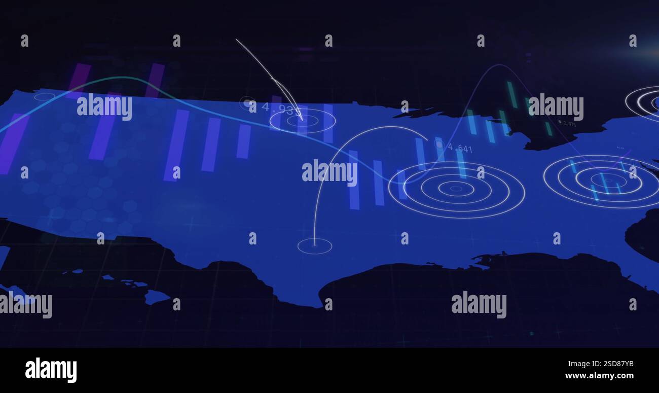 Digital map of united states displaying data analytics and network ...