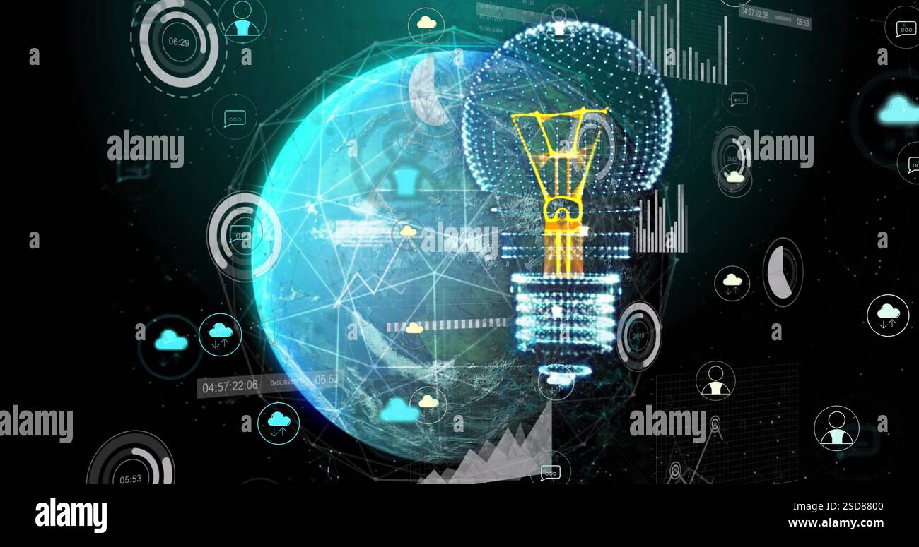 Image of digital innovation concept with glowing light bulb and global network connections Stock ...