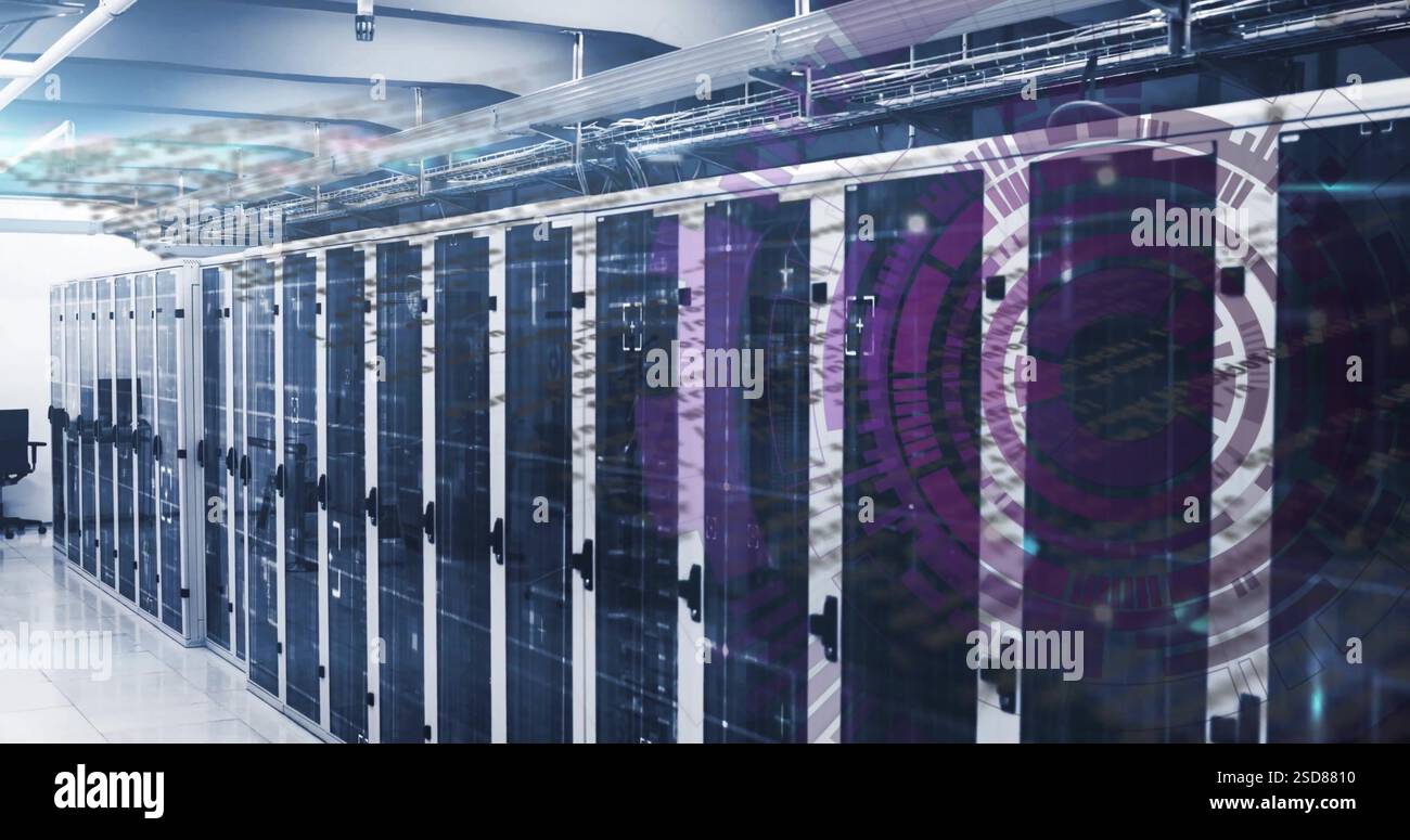 Image of modern data center with rows of servers and digital interface ...