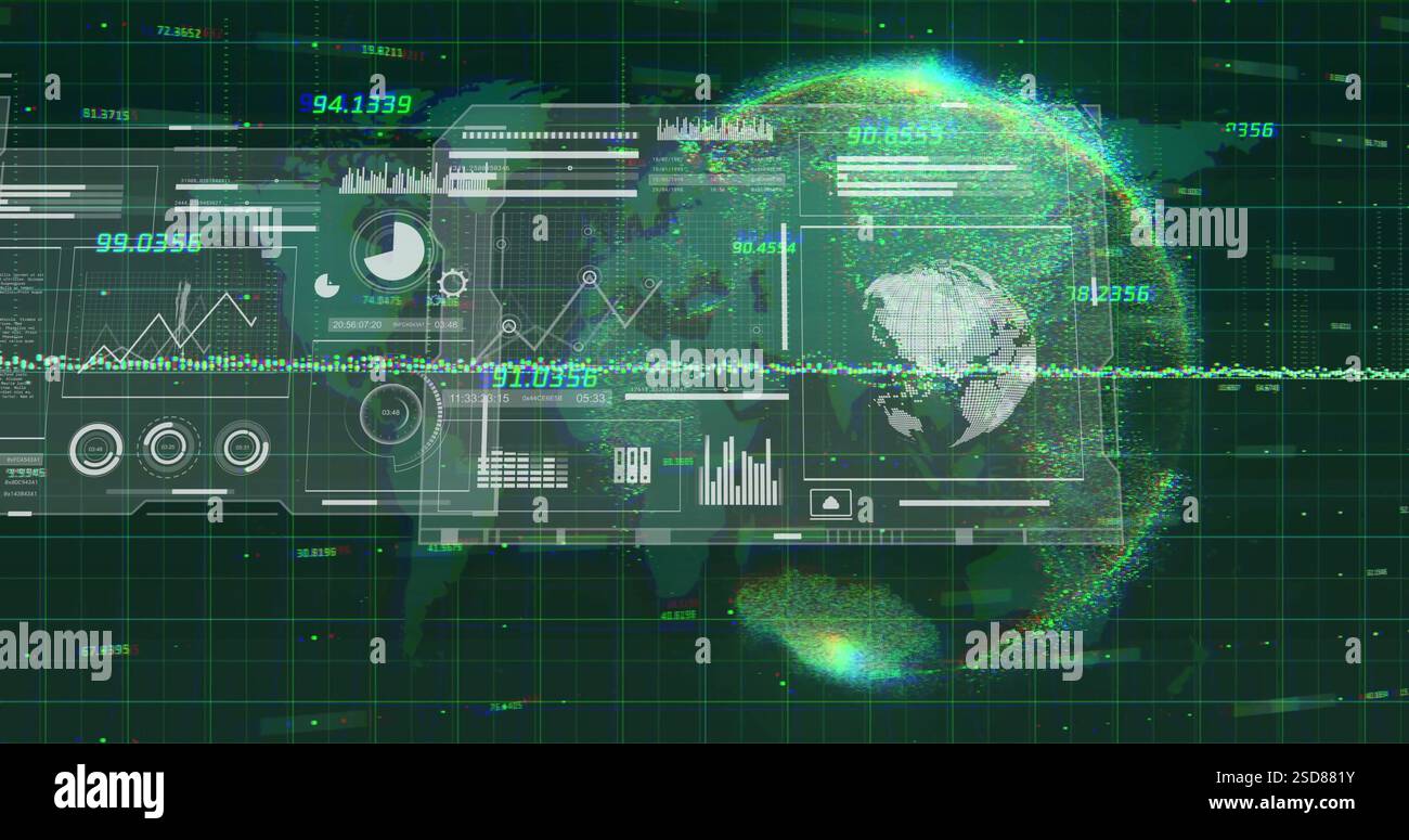 Global Data Analytics And Statistics Image Over World Map And Digital