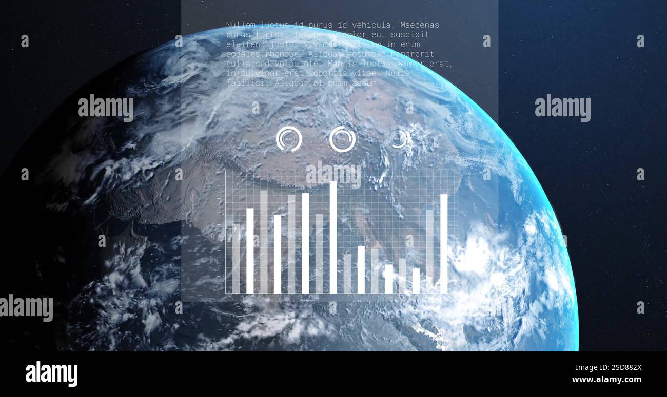 Image of global analytics technology overlaying digital data charts on ...
