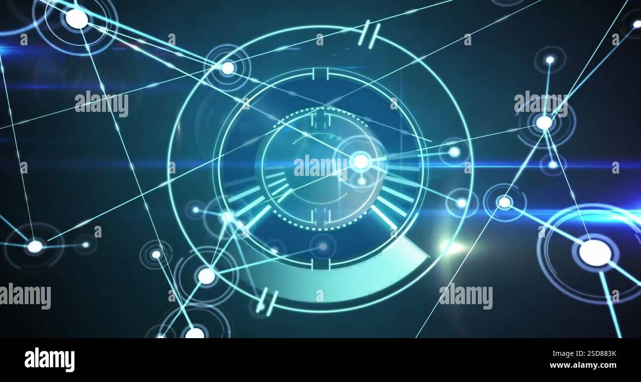 Image of circular scanner processing over networks and blue lights on ...