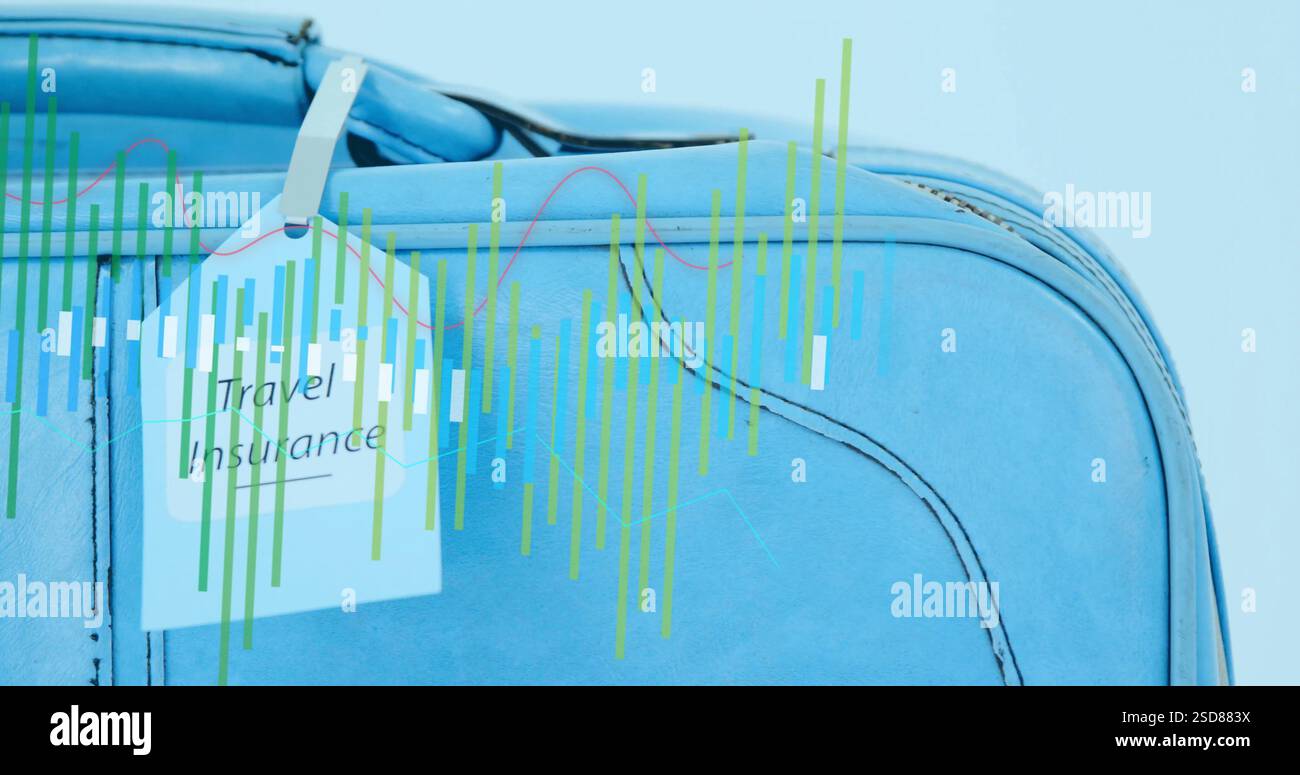 Travel insurance text image over blue suitcase with tag Stock Photo - Alamy