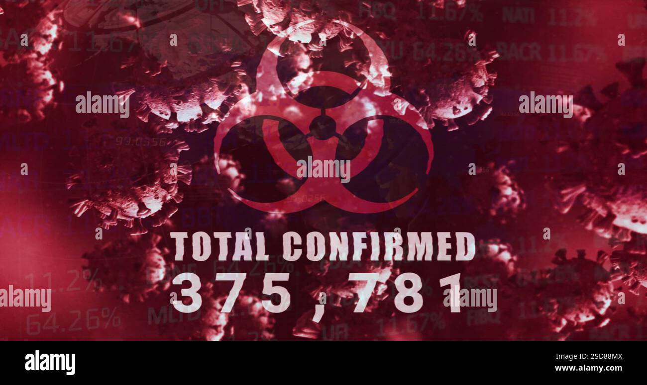 Image of biohazard sign and data processing over virus cells Stock ...