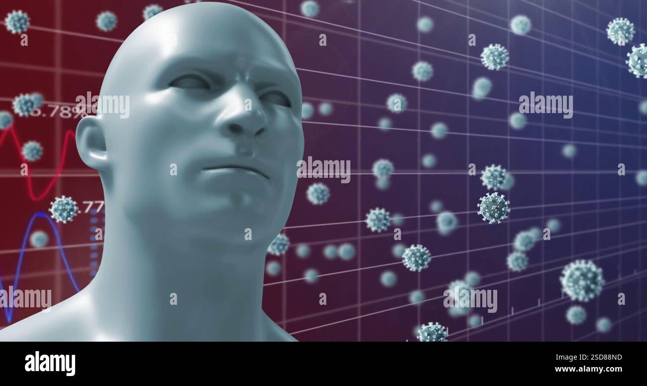 Image of human head and data processing over virus cells Stock Photo ...