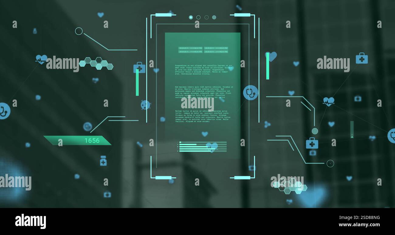 Image of scanner processing data over medical icons and network Stock ...