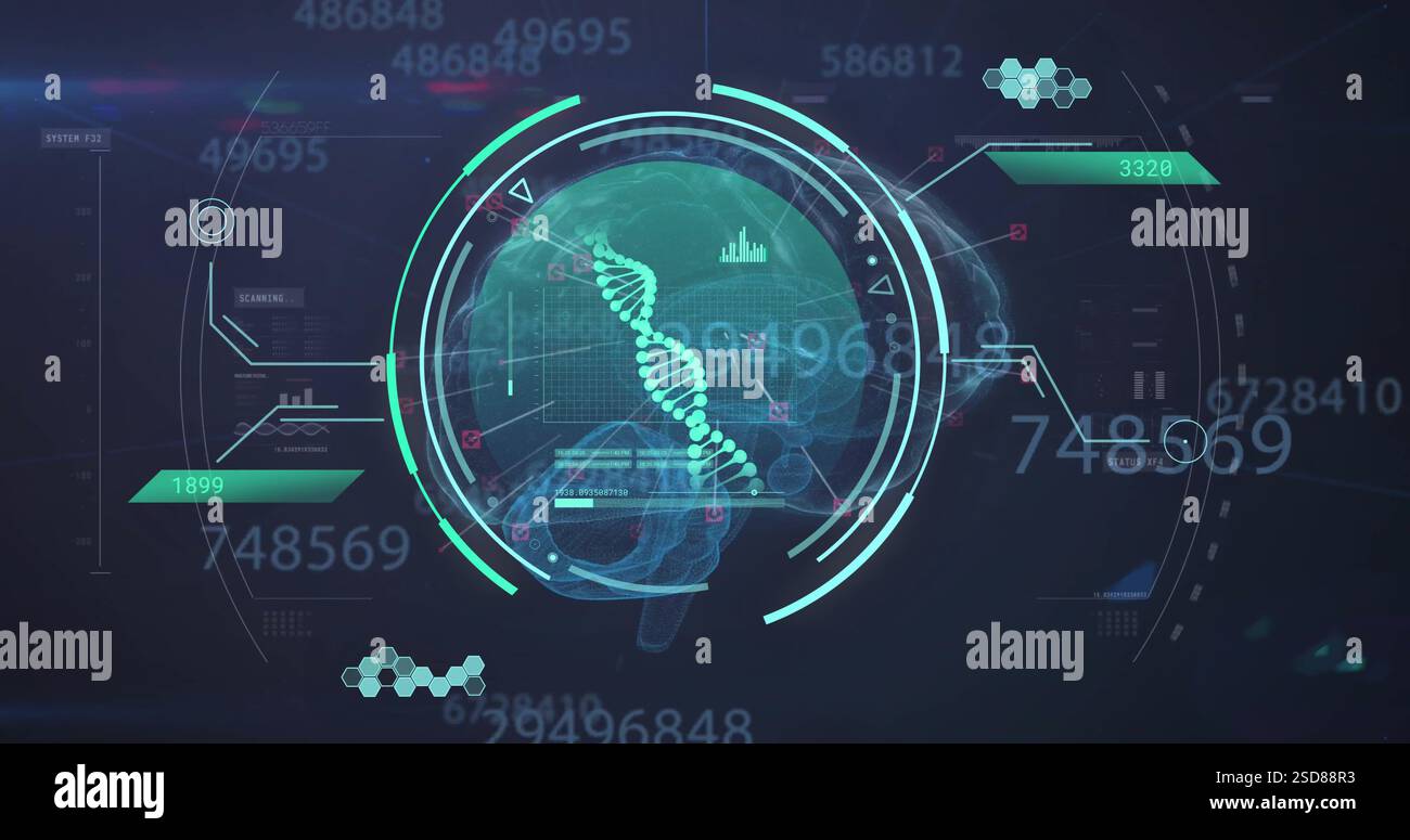 Image of dna and scanner over network and processing data Stock Photo ...