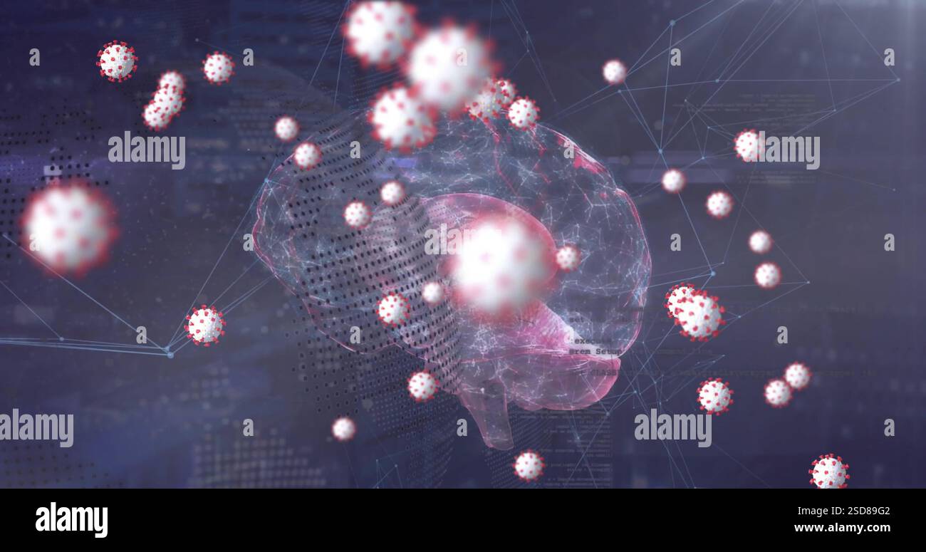 Image of virus cells and globe over spinning brain Stock Photo - Alamy