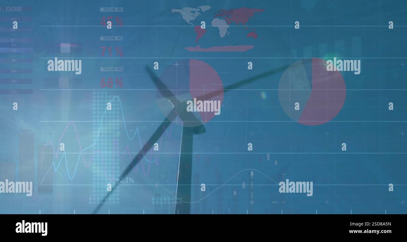 Image of financial data processing over wind turbine Stock Photo - Alamy