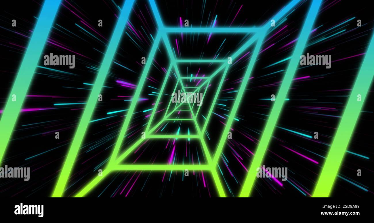 Image of shapes and digital tunnel over black background Stock Photo - Alamy